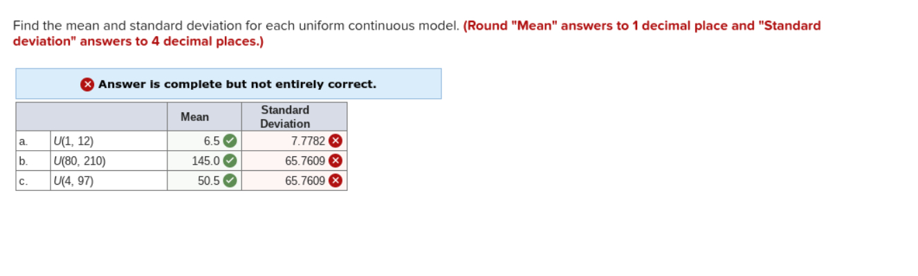 Solved Find the mean and standard deviation for each uniform | Chegg.com