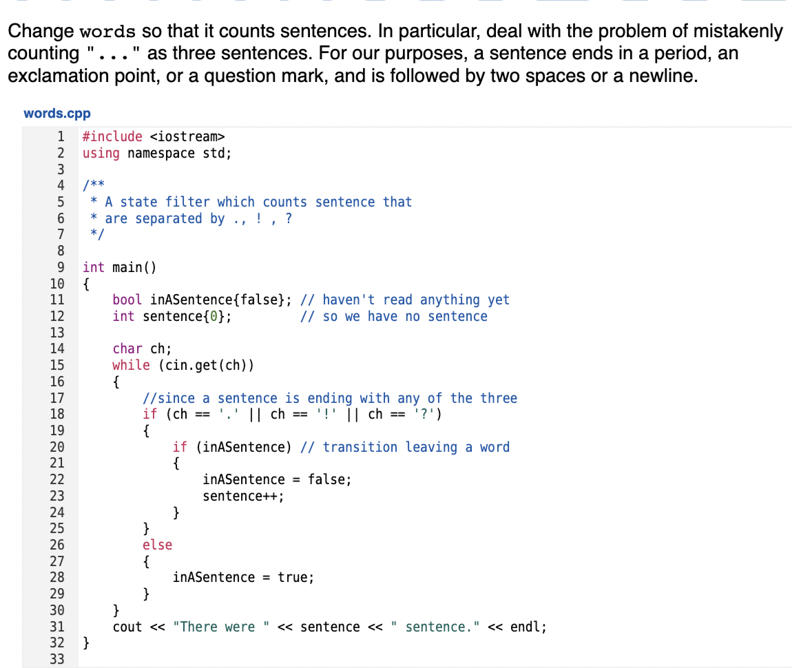 Solved Change words so that it counts sentences. In | Chegg.com
