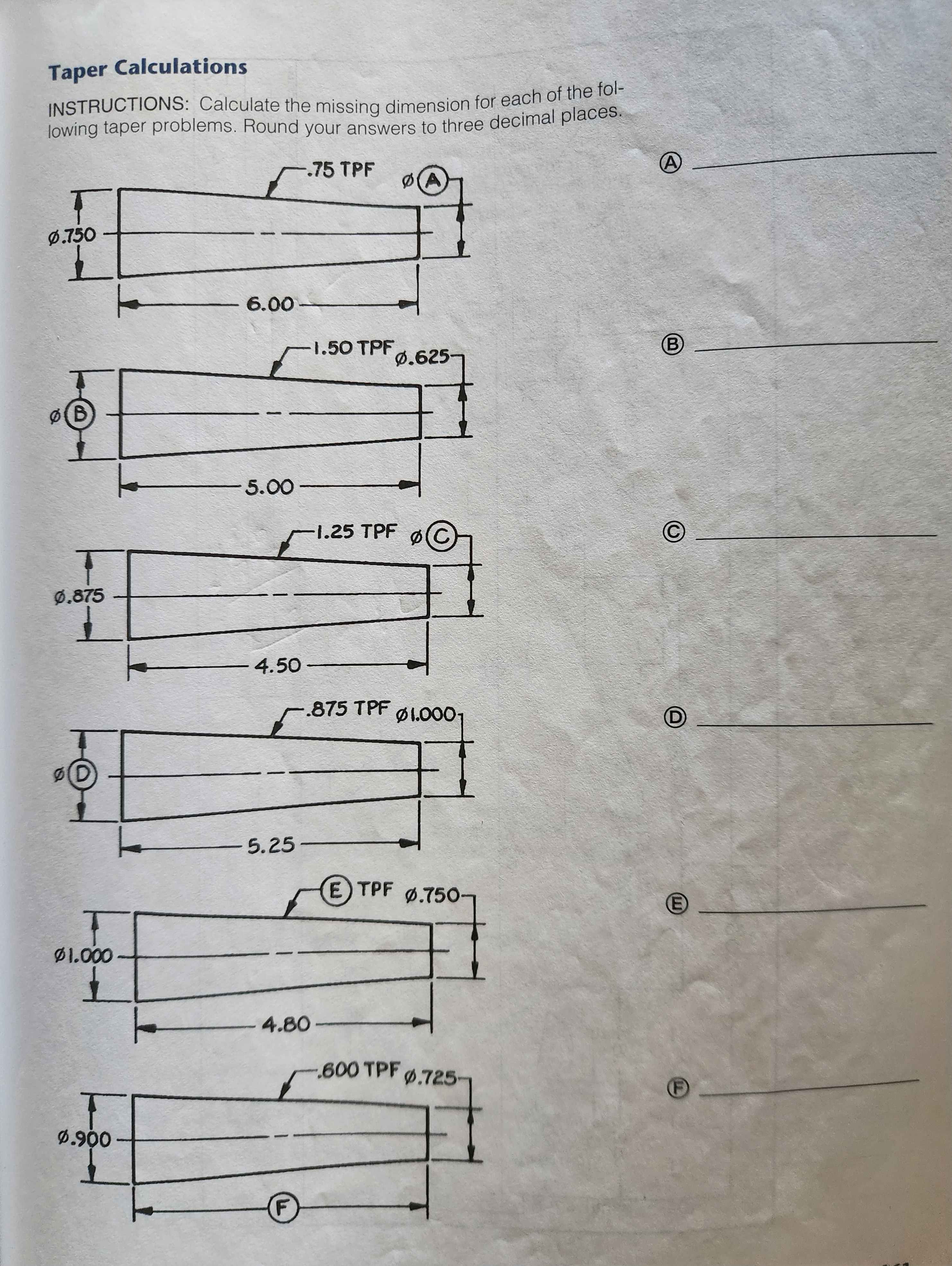 Solved Taper CalculationsINSTRUCTIONS: Calculate the missing | Chegg.com