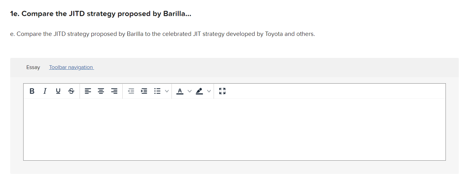 Solved 1e. Compare the JITD strategy proposed by Barilla... | Chegg.com