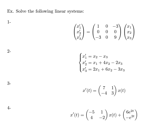Solved Ex. Solve the following linear systems: 1− | Chegg.com