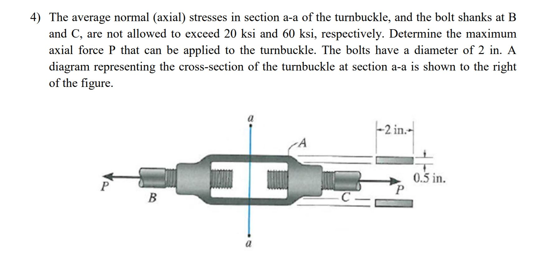 Solved 4) The average normal (axial) stresses in section a-a | Chegg.com