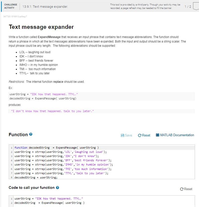 Solved CHALLENGE ACTIVITY 13.9.1: Text message expander. | Chegg.com