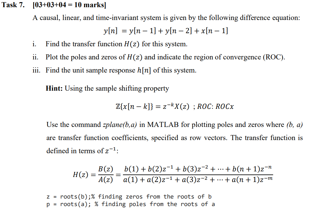Solved 7. [03+03+04=10 marks ] A causal, linear, and | Chegg.com