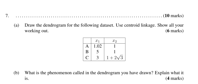 Solved 7. (10 marks) (a) Draw the dendrogram for the | Chegg.com