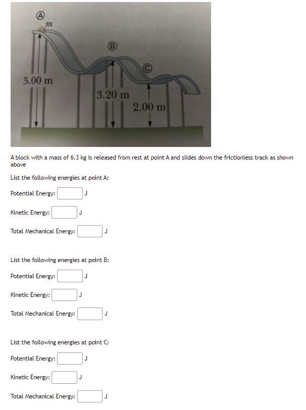 Solved m 5.00 m THE 3.20 m 2.00 m A block with a mass of 6.3 | Chegg.com