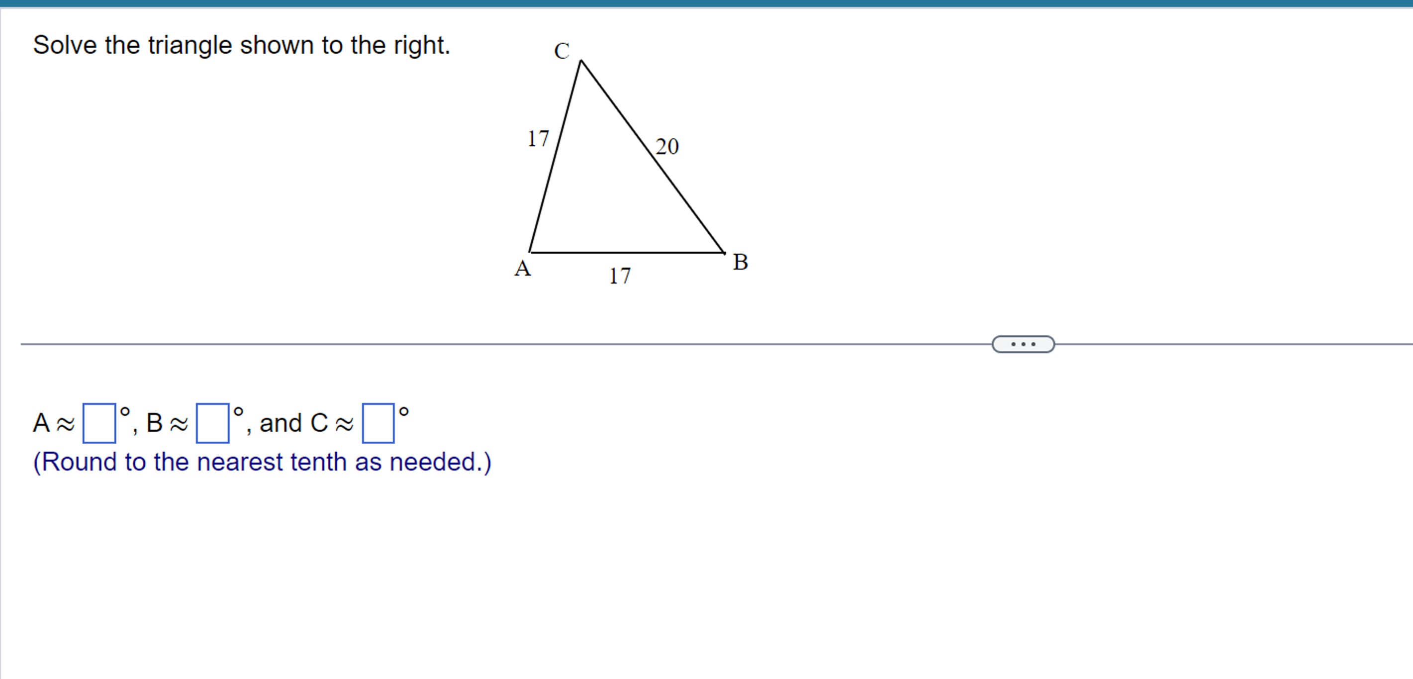 Solved Solve the triangle shown to the right.A~~°,B~~@, ﻿and | Chegg.com