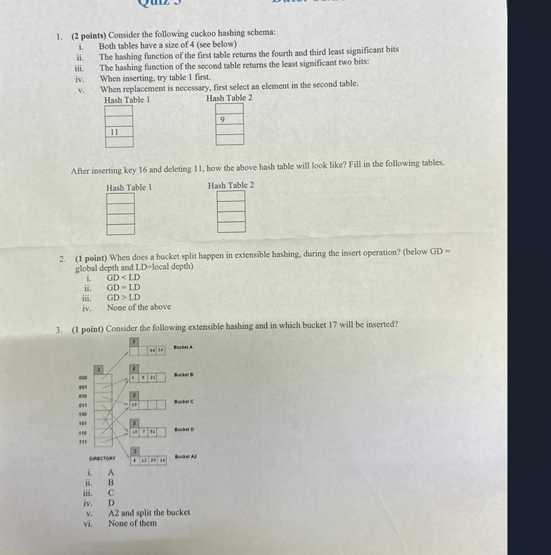 Solved 1. (2 points) Consider the following cuckoo hashing | Chegg.com