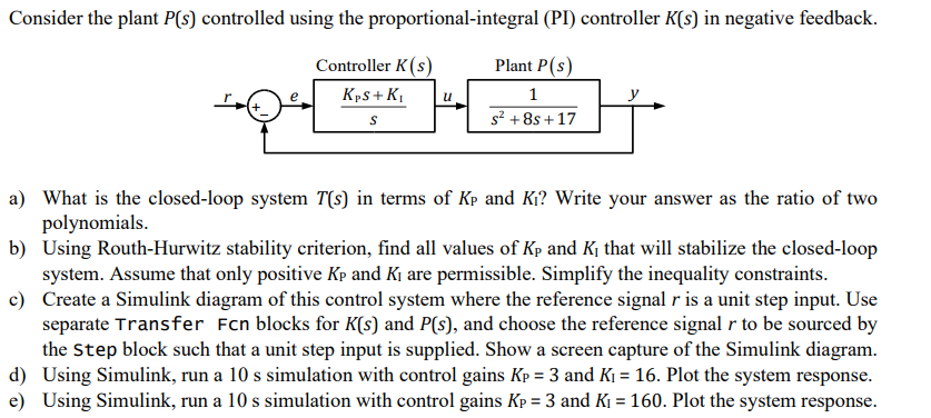 Solved Consider the plant P(s) controlled using the | Chegg.com