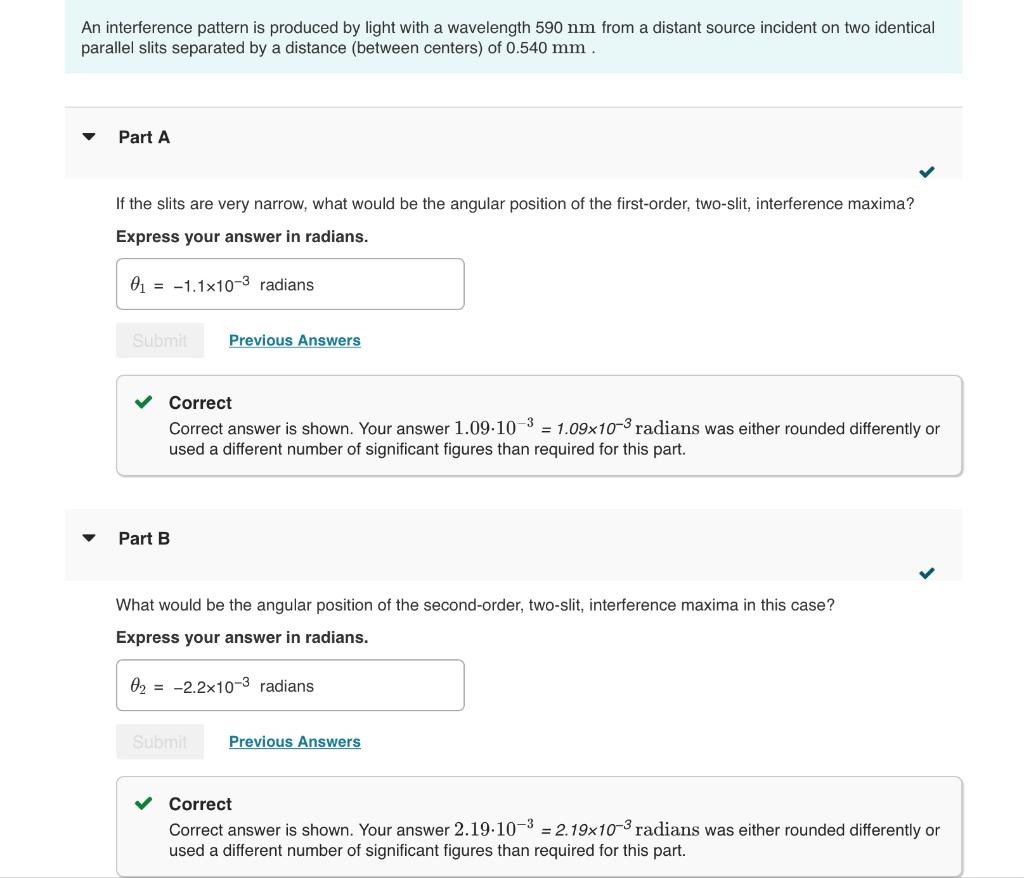 Solved An interference pattern is produced by light with a | Chegg.com