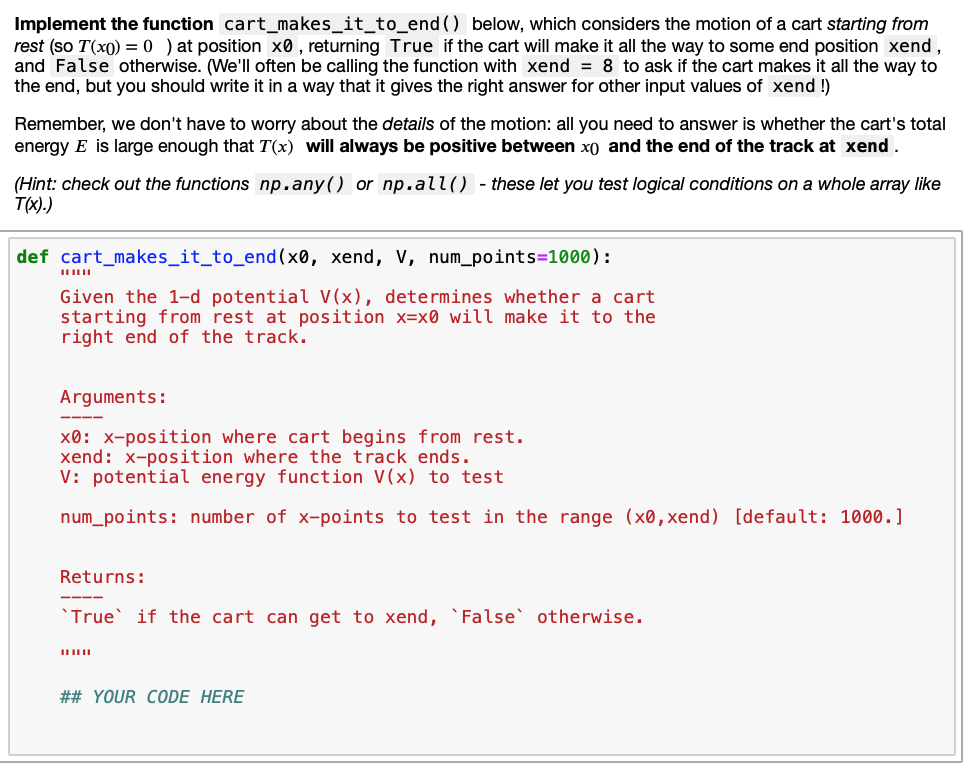 Implement the function cart_makes_it_to_end() below, | Chegg.com