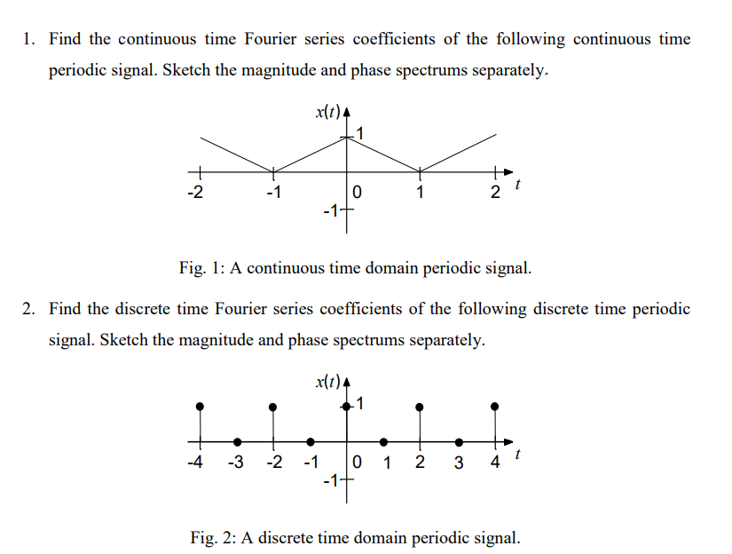 Solved 1. Find the continuous time Fourier series | Chegg.com