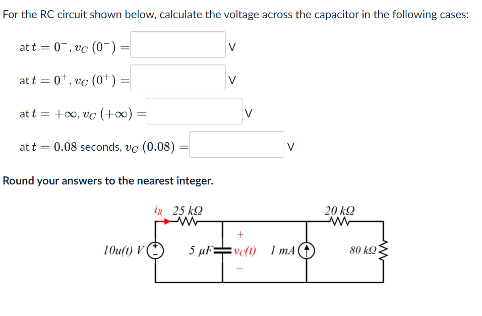Solved For the RC circuit shown below, calculate the voltage | Chegg.com