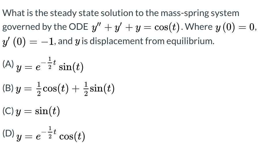 Solved What is the steady state solution to the mass-spring | Chegg.com