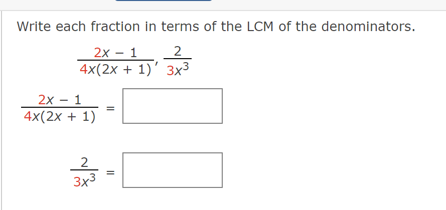 Solved Write each fraction in terms of the LCM of the | Chegg.com