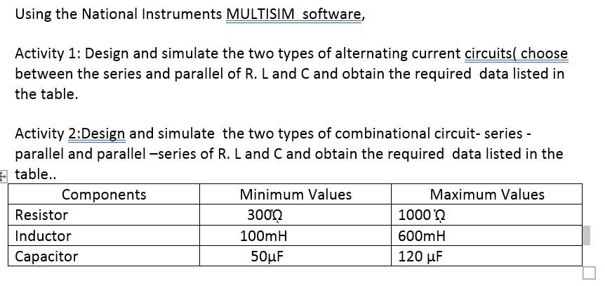 Solved Using the National Instruments MULTISIM software, | Chegg.com