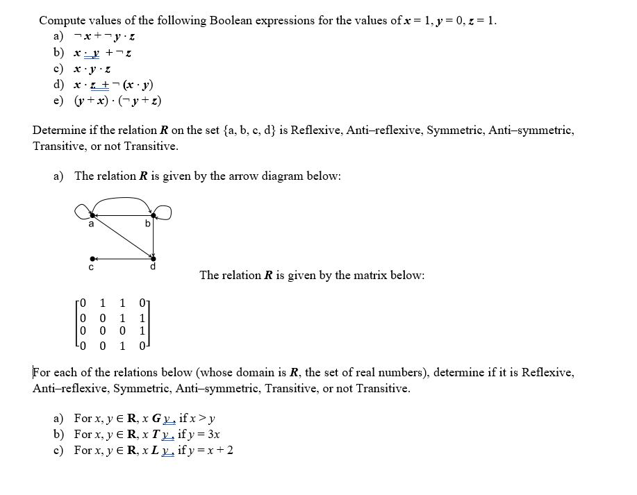 Solved Compute values of the following Boolean expressions | Chegg.com