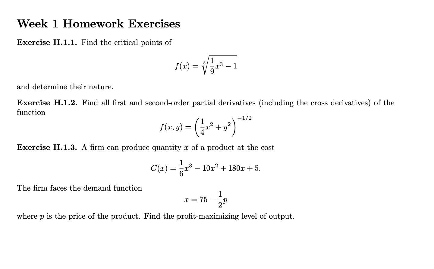 Solved Week 1 Homework Exercises Exercise H.1.1. Find the | Chegg.com