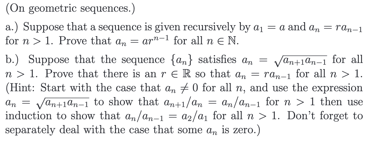Solved (On geometric sequences.)a.) ﻿Suppose that a sequence | Chegg.com