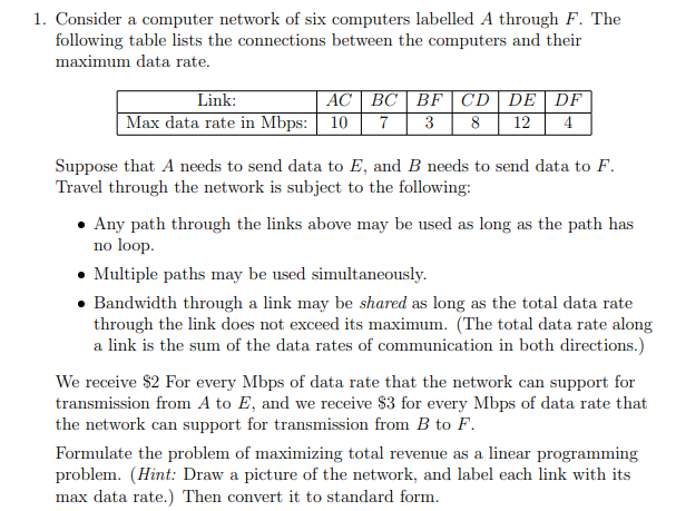 Solved 1. Consider a computer network of six computers | Chegg.com