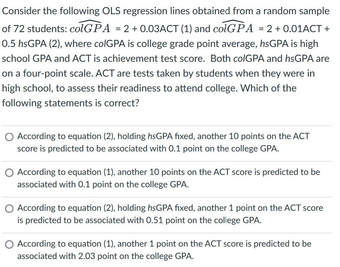 Solved Consider the following OLS regression lines obtained | Chegg.com
