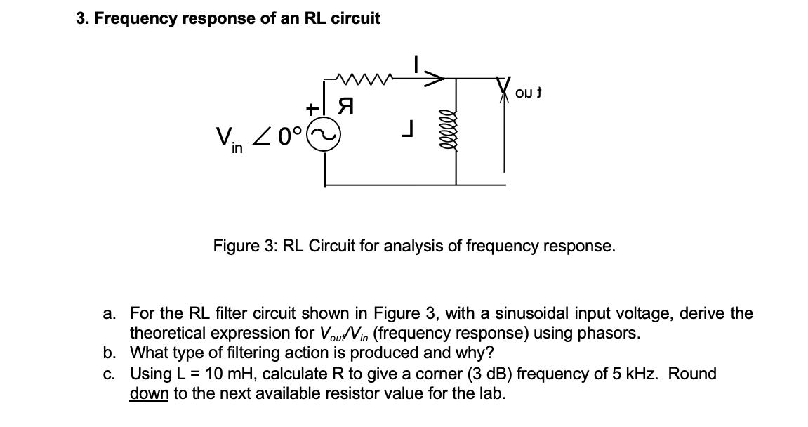 Solved 3. Frequency response of an RL circuit Figure 3: RL | Chegg.com