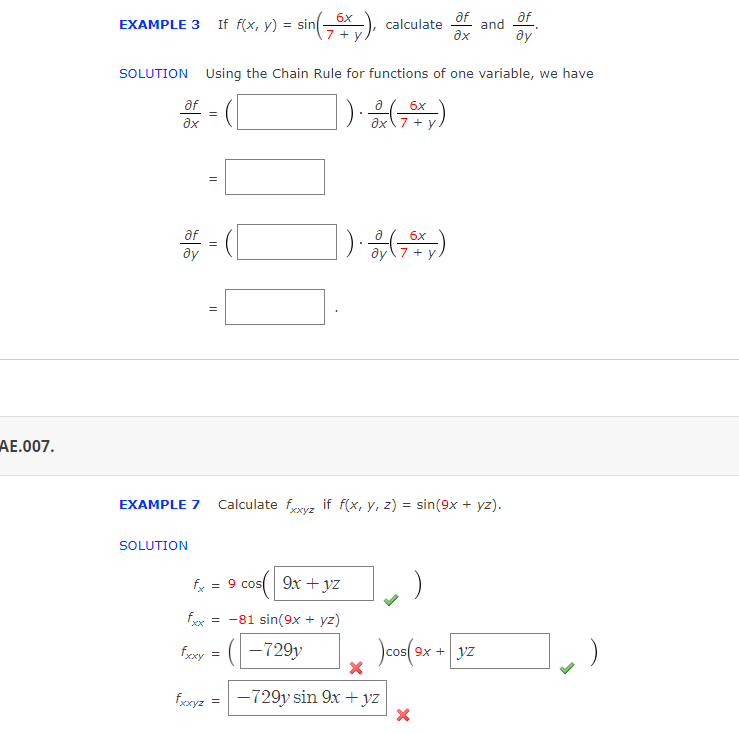 Solved EXAMPLE 3 ﻿If f(x,y)=sin(6x7+y), ﻿calculate delfdelx | Chegg.com