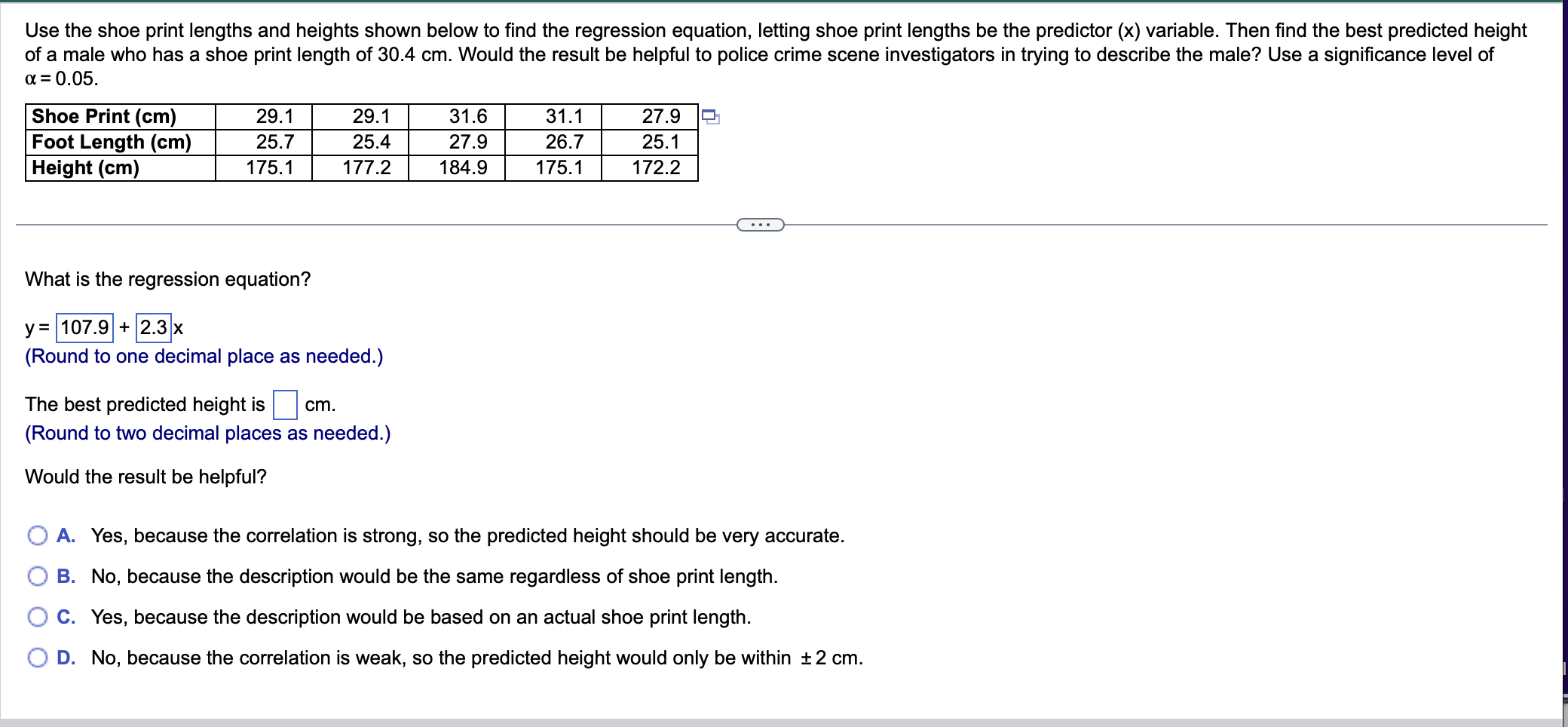 Solved Use the shoe print lengths and heights shown below to | Chegg.com