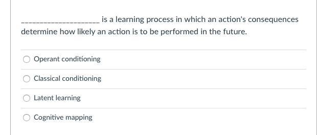 Solved is a learning process in which an action's | Chegg.com