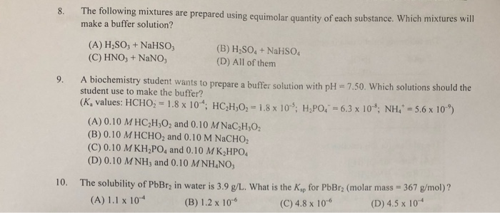 Solved The following mixtures are prepared using equimolar | Chegg.com