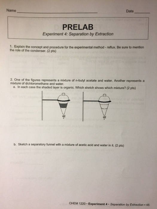 Solved Date Name PRELAB Experiment 4: Separation by | Chegg.com