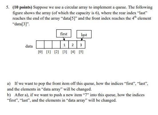 Solved 5. (10 points) Suppose we use a circular array to | Chegg.com