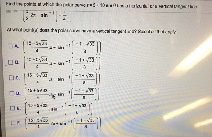Solved Find the points at which the polar curve r= 5 + 10 | Chegg.com