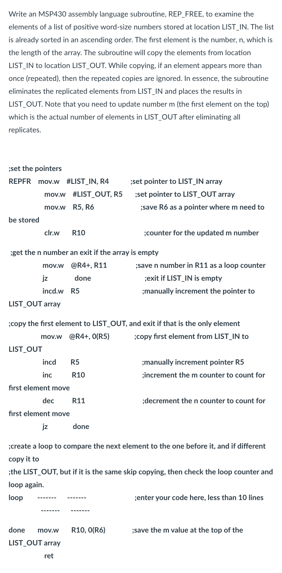 Solved Write an MSP430 assembly language subroutine, | Chegg.com