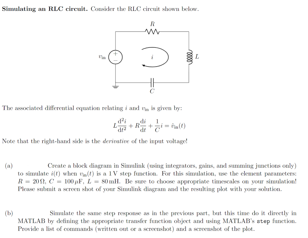 Solved Simulating an RLC circuit. Consider the RLC circuit | Chegg.com