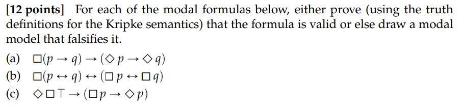 [12 points] For each of the modal formulas below, | Chegg.com