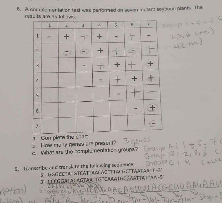 Solved 0. A complementation test was performed on seven | Chegg.com