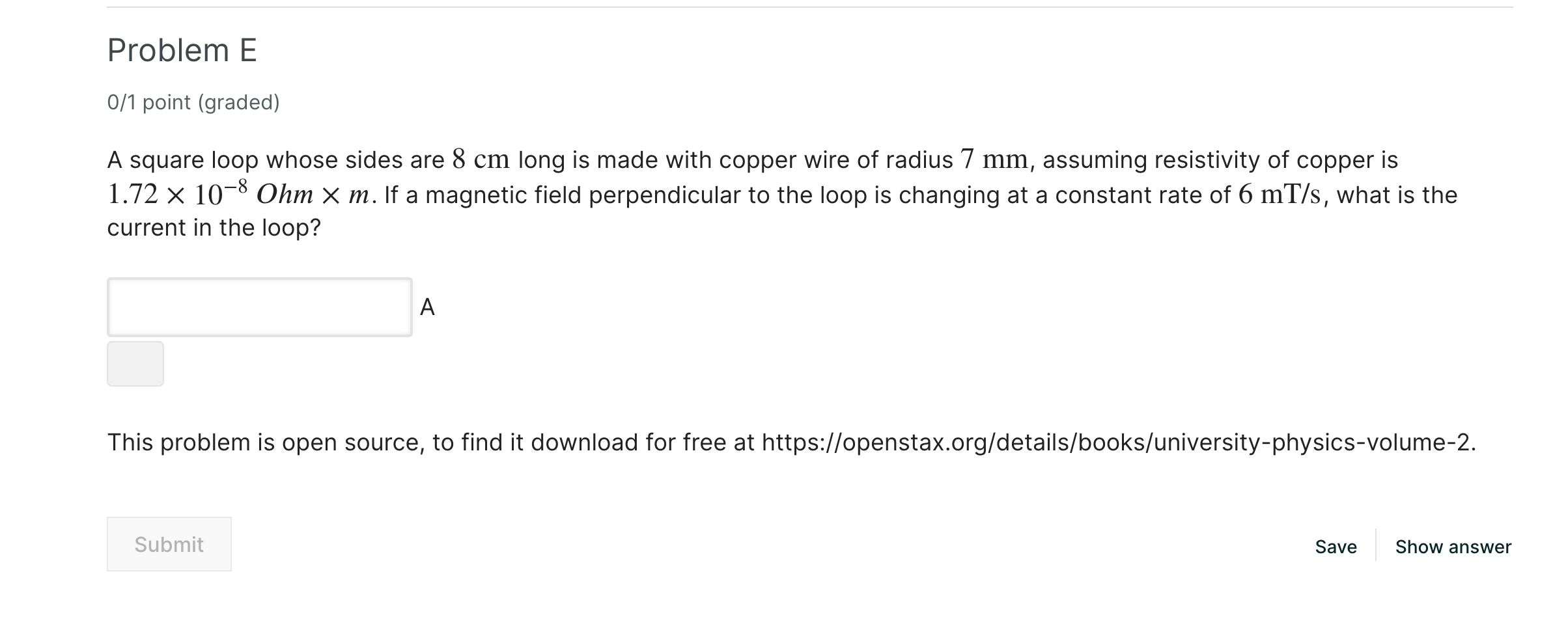 Solved Problem E 0/1 point (graded) A square loop whose | Chegg.com