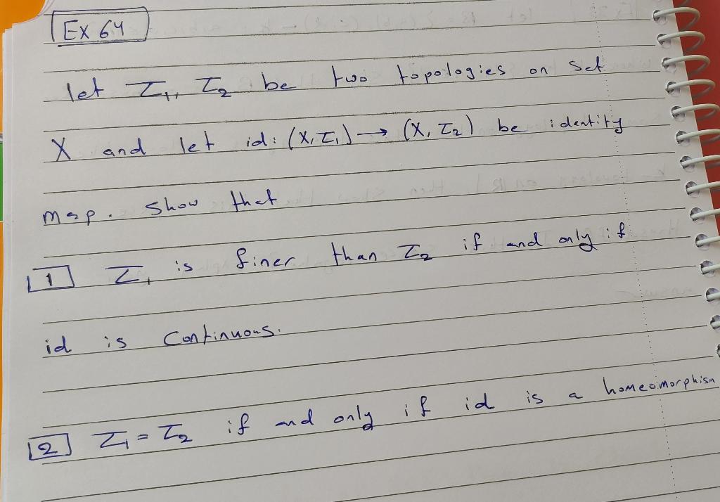 Solved let z1,τ2 be two topologies on set X and let id: | Chegg.com