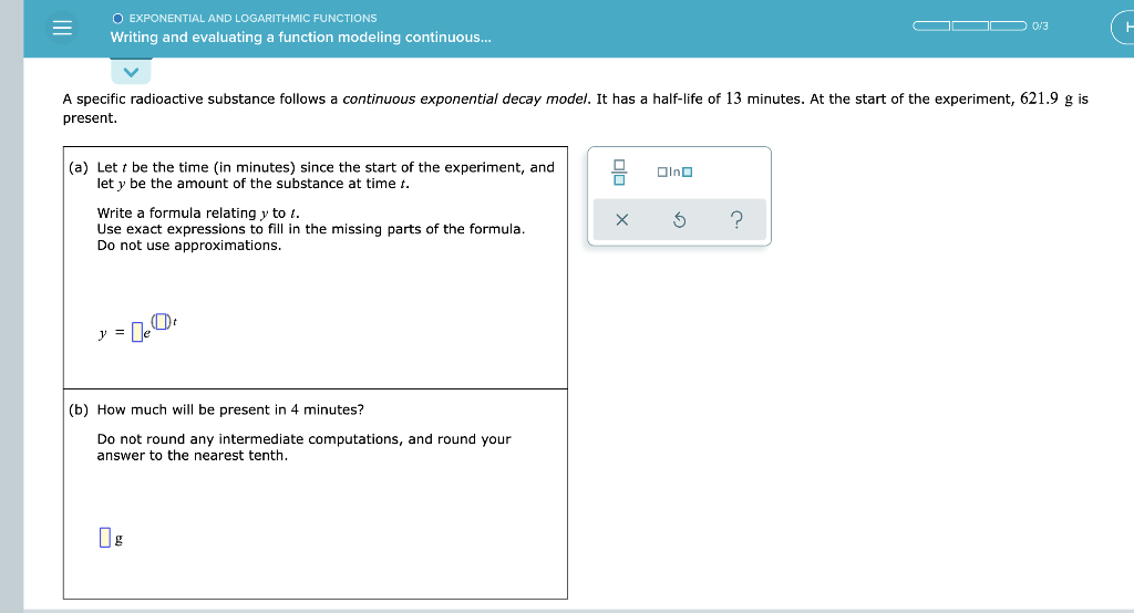 Solved = 0/3 O EXPONENTIAL AND LOGARITHMIC FUNCTIONS Writing | Chegg.com