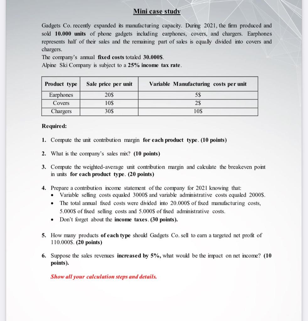 Solved Mini case study Gadgets Co. recently expanded its | Chegg.com