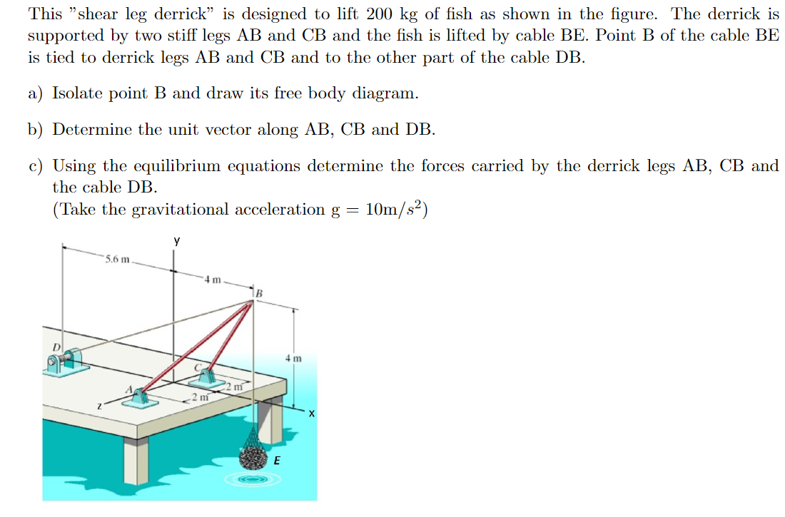 Solved This "shear leg derrick" is designed to lift 200 kg | Chegg.com