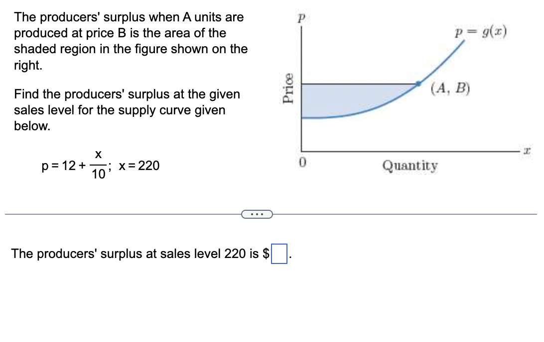 Solved The producers' surplus when A units are produced at | Chegg.com