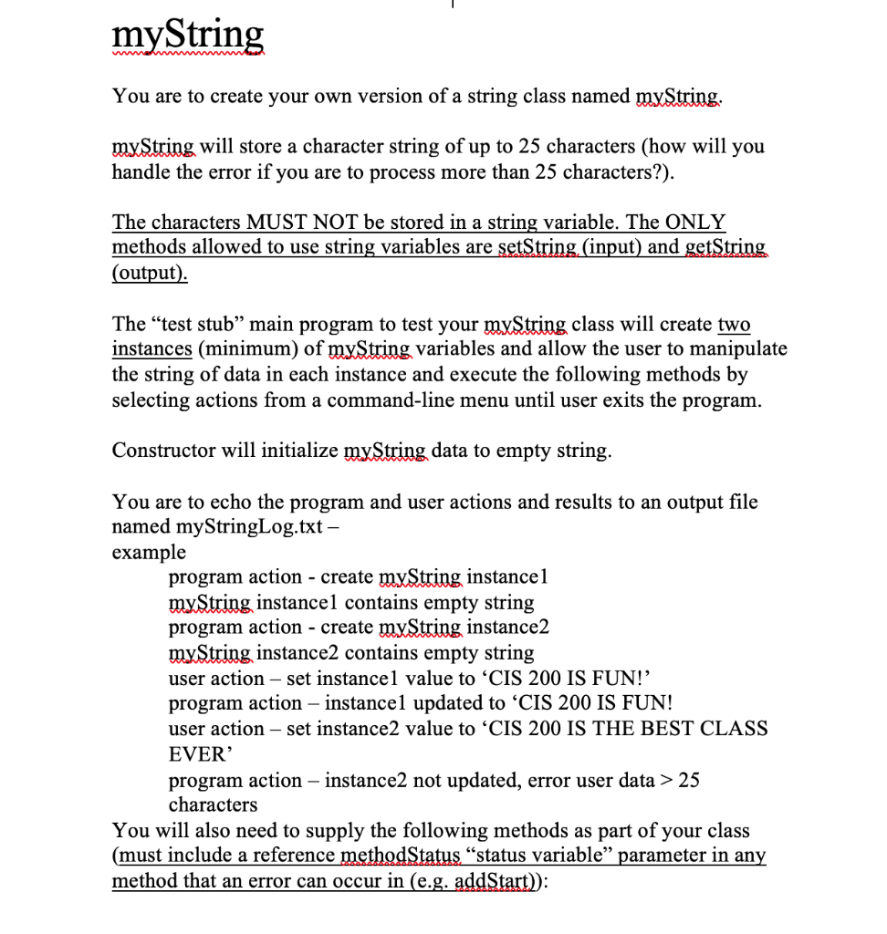 myString You are to create your own version of a | Chegg.com