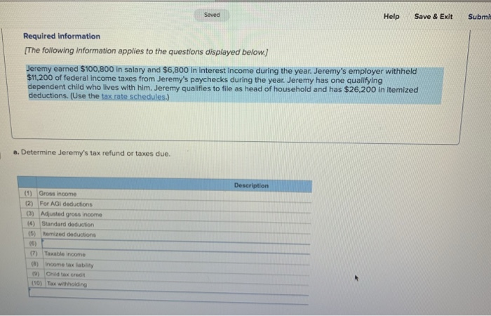 Solved Saved Help Save & Exit Subm Required information The | Chegg.com