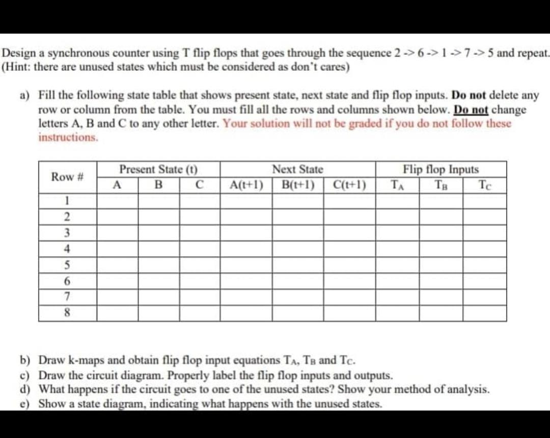 Solved esign a synchronous counter using T flip flops that | Chegg.com