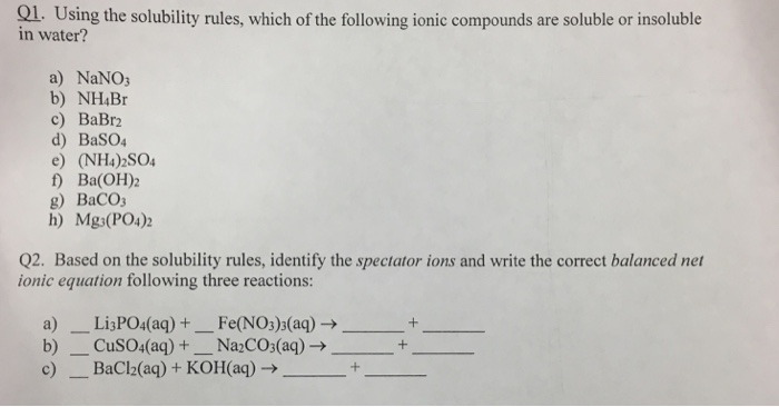 Solved Q1. Using the solubility rules, which of the | Chegg.com