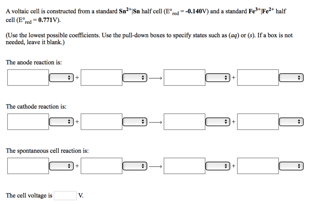 Solved A voltaic cell is constructed from a standard Sn2*Sn | Chegg.com
