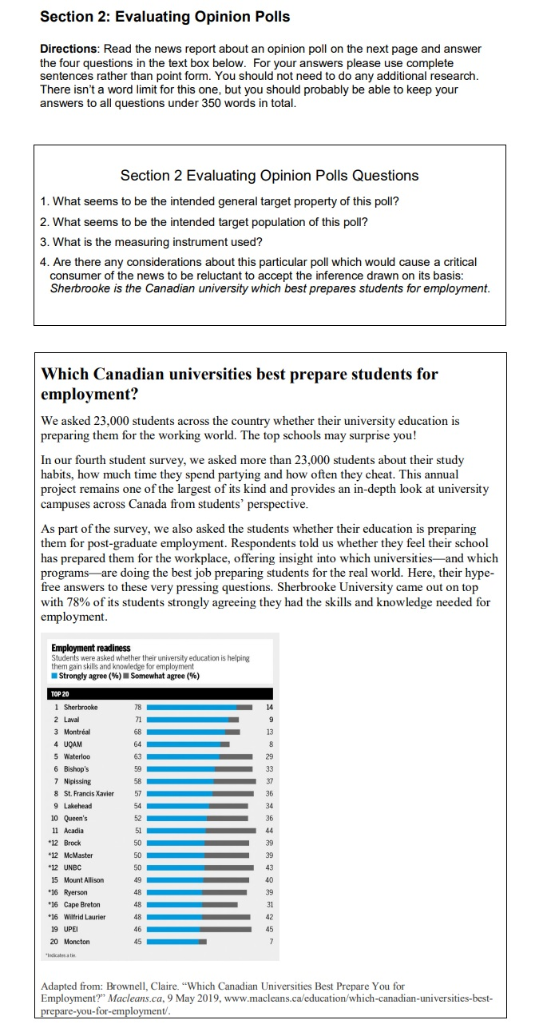 Section 2: Evaluating Opinion Polls Directions: Read | Chegg.com