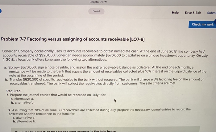Solved Chapter 7 HW Saved Help Save & Exit Submi Check my | Chegg.com